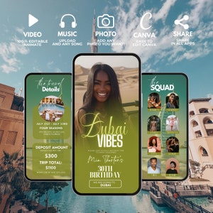 Dubai Digital Birthday Weekend, Vacation Invitation, Itinerary Template ...