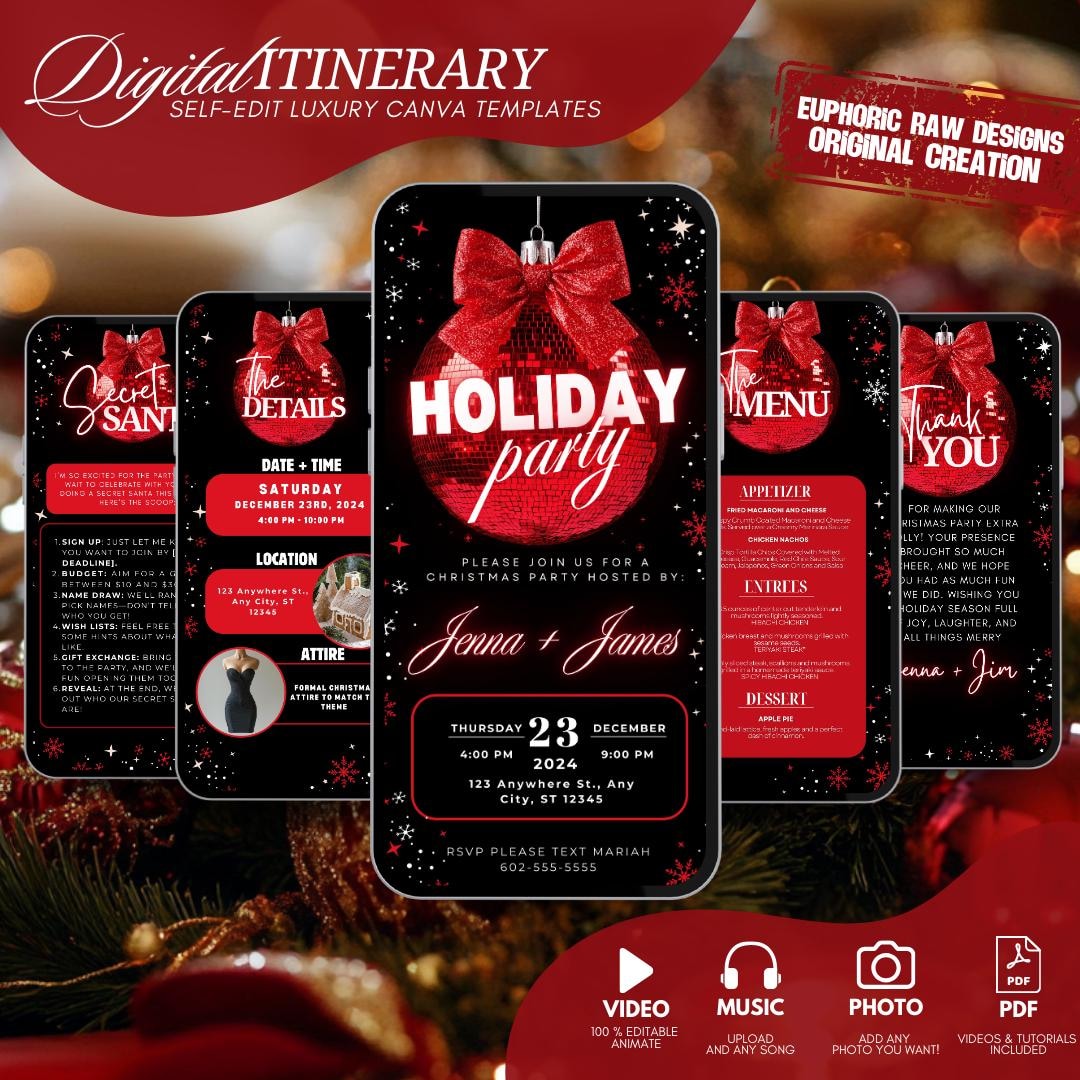 Digital Holiday Christmas Party Work Invitation, Editable Digital Evite ...