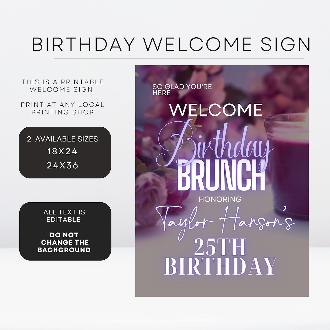 Birthday Brunch Welcome Sign, Printable Sign, Birthday Sign, Welcome ...