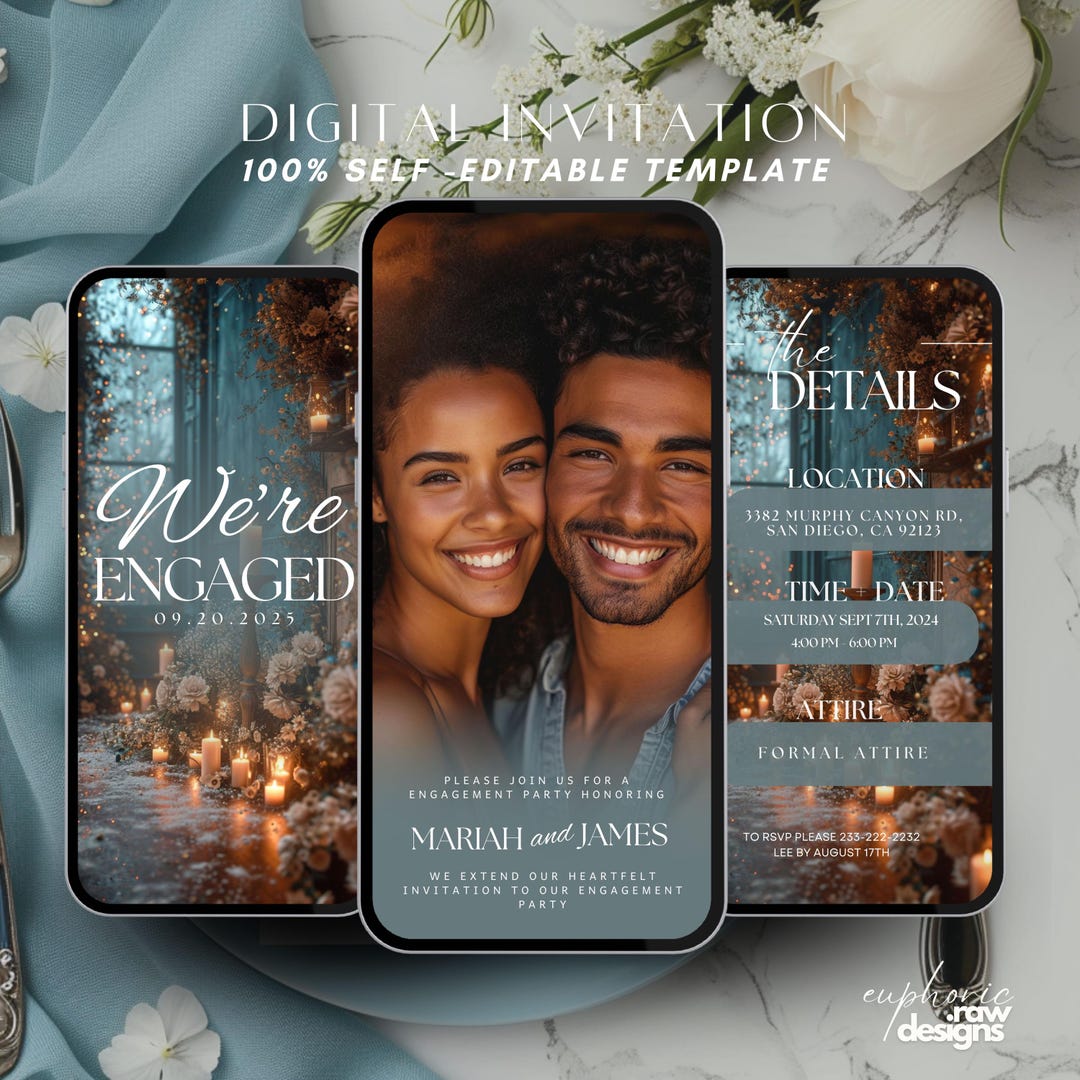 Digital Engagement Party Invitation, Elegant Editable Wedding Invite ...