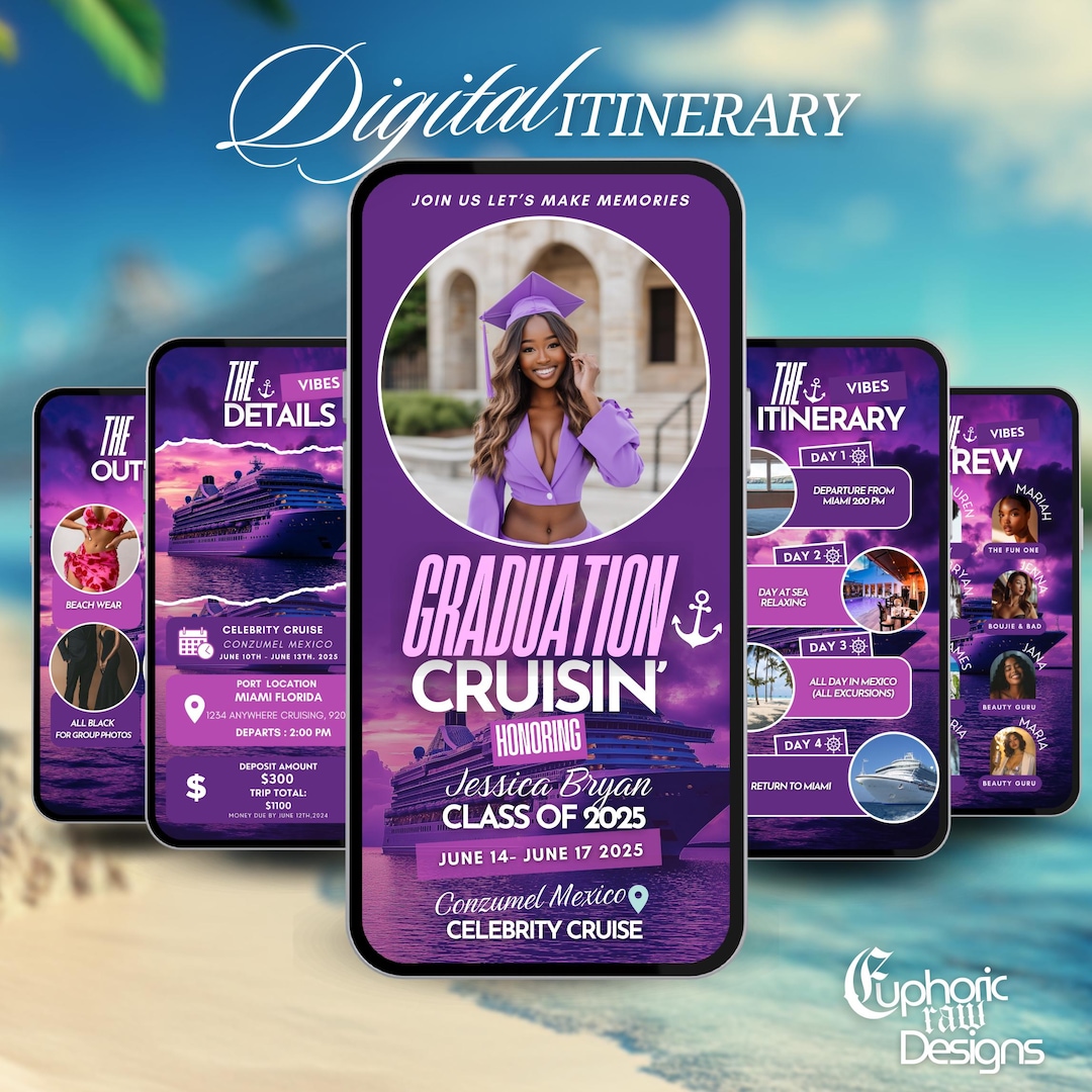 Graduation Cruise Itinerary Invitation, Class of 2025 Digital Grad ...