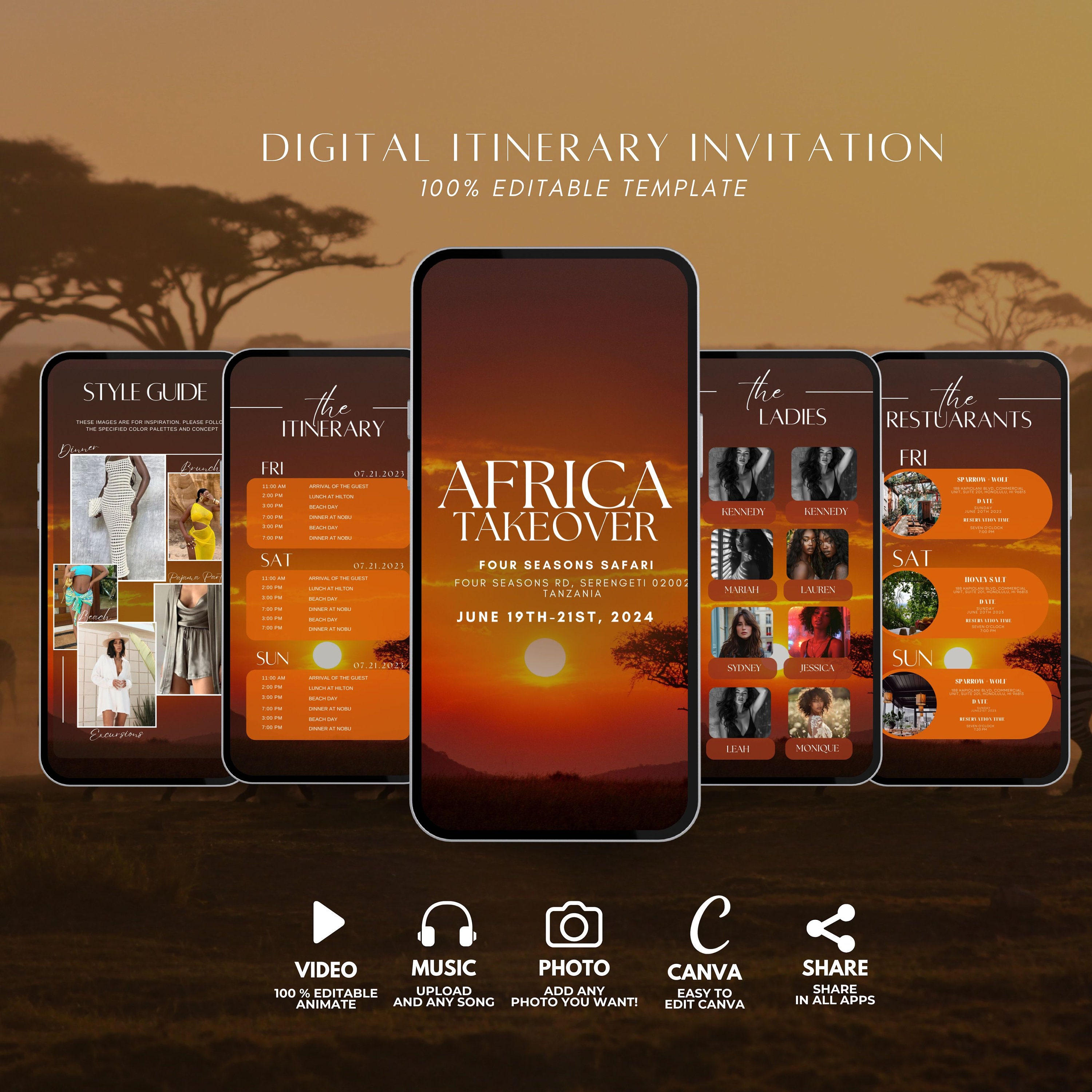 Africa Itinerary Invitation Template, South Africa Girl’s Trip Planner ...