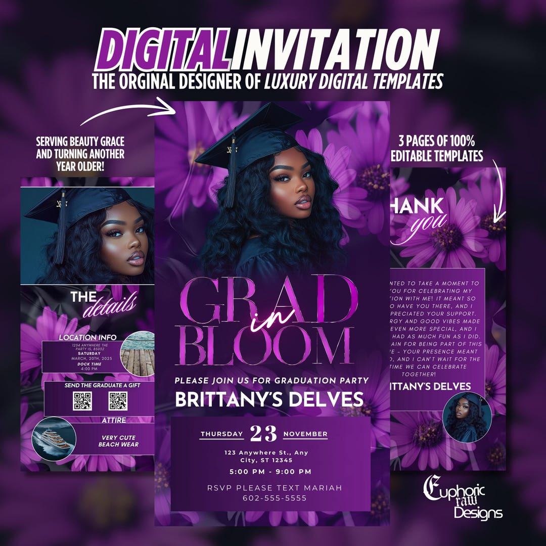 Digital Graduation Invite, Class of 2025 Announcement, Grad in Bloom ...