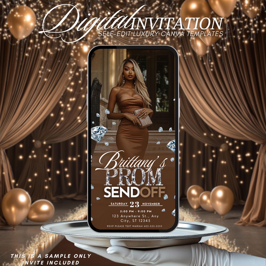 Brown Prom Send off Digital Invitation: Editable Glam Party Flyer ...