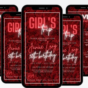 Digital Travel Itinerary for Girl's Trip, Birthday Weekend Invitation ...