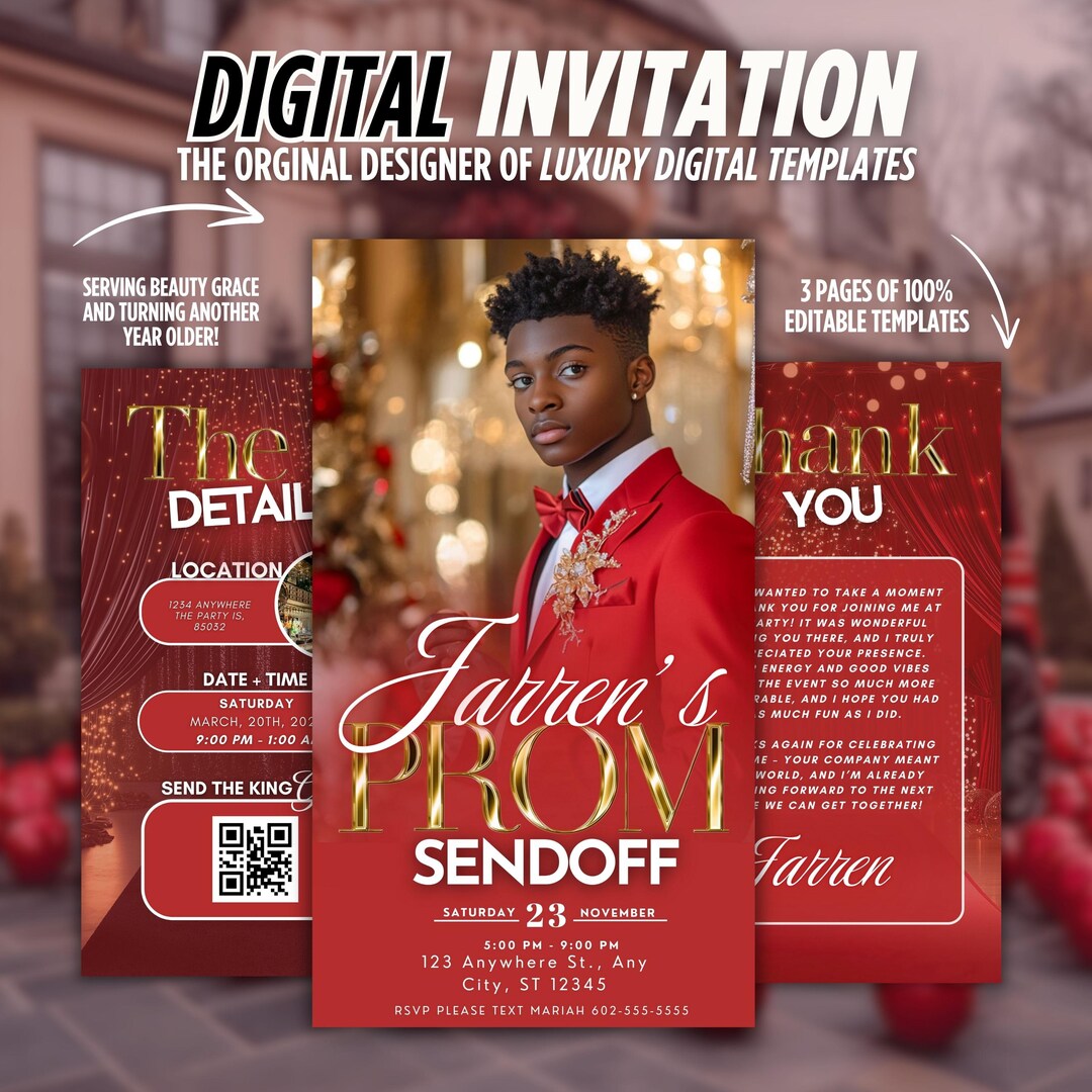 Red and Gold Prom Send off Invitation: Editable Template (digital ...