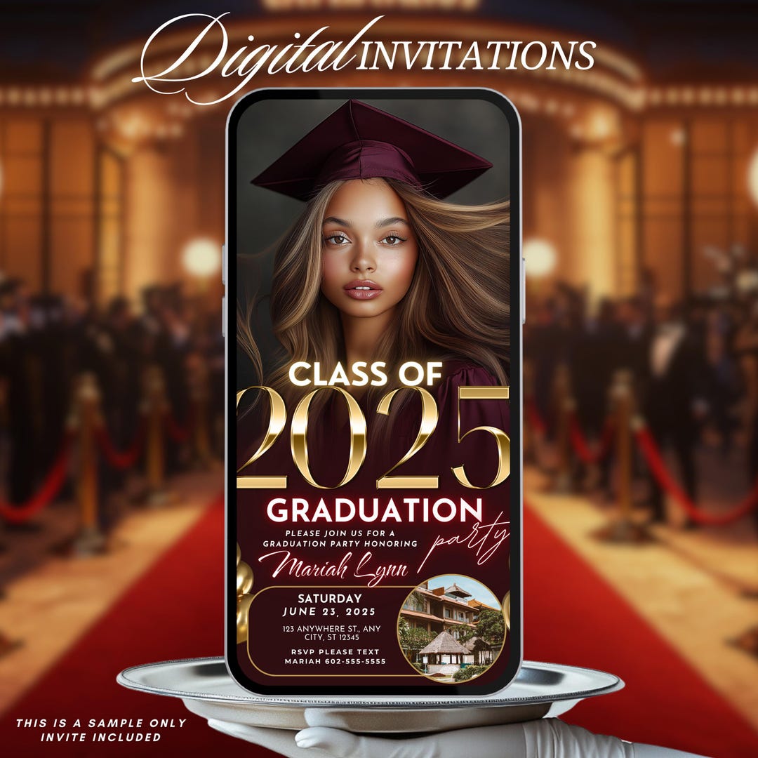 Digital Class of 2025 Graduation Dinner Party Invitation, Maroon ...