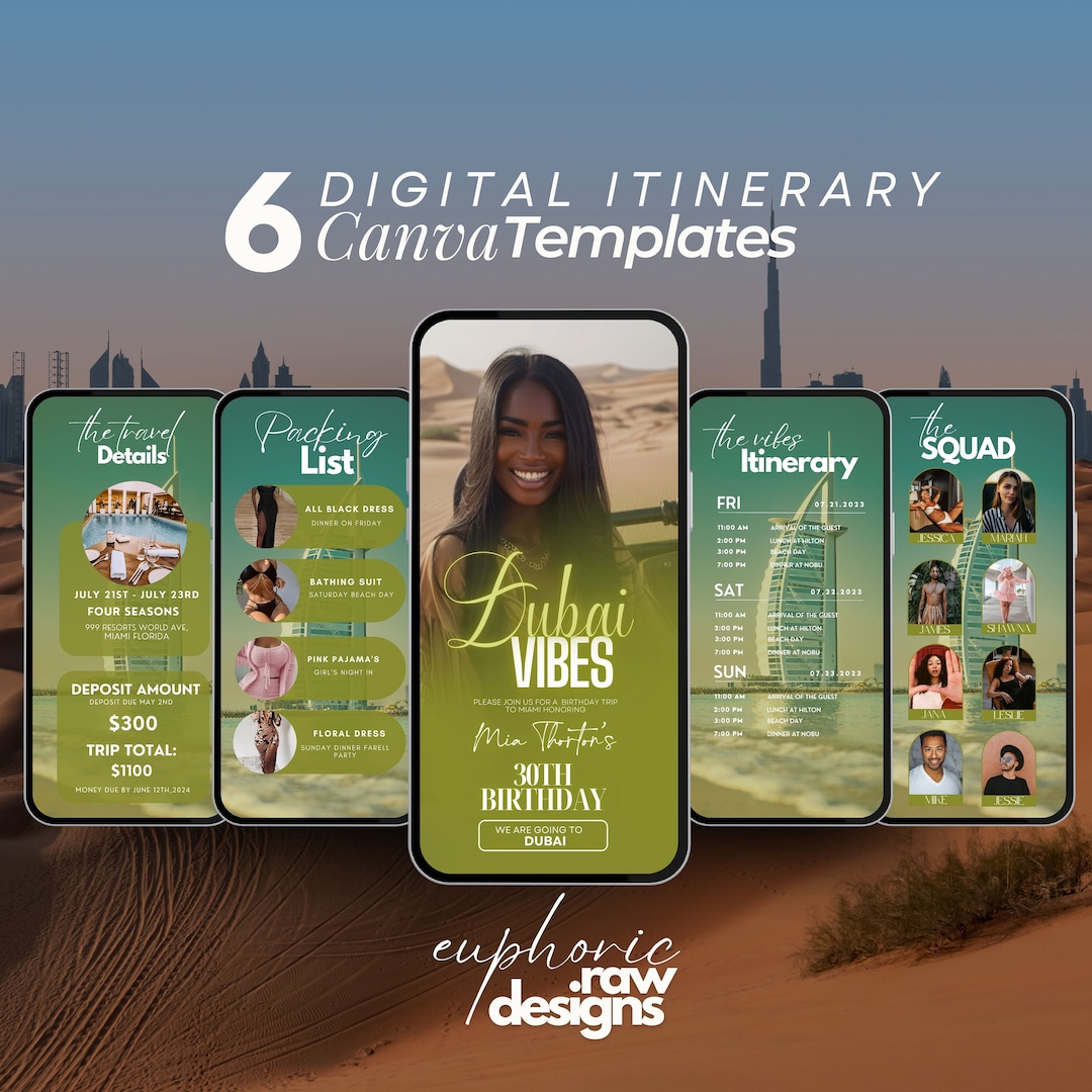 Dubai Digital Birthday Weekend, Vacation Invitation, Itinerary Template ...