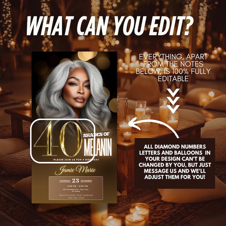 40 Shades of Melanin Birthday Dinner Invite Video, Brown & Gold Canva ...