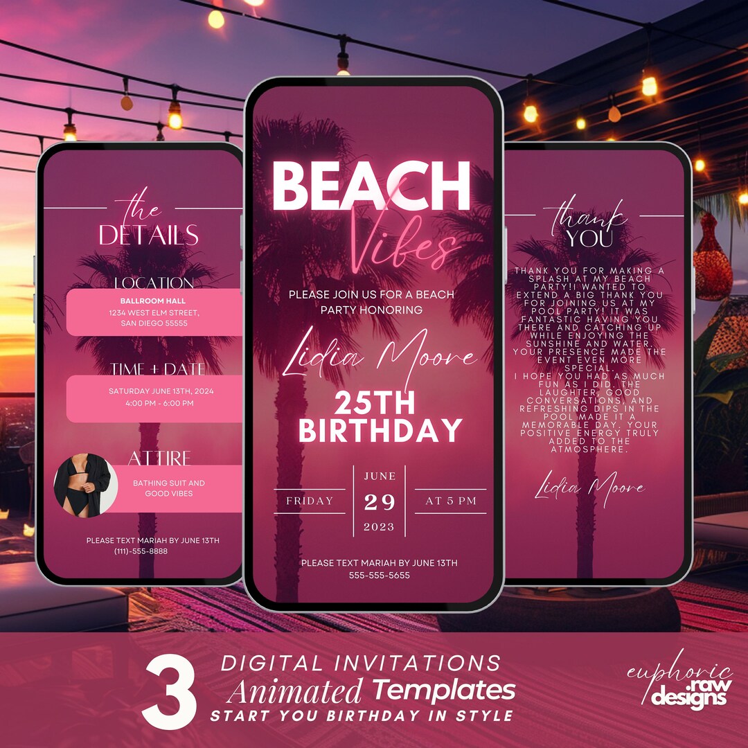Beach Birthday Party Invitation, Digital Summer Vibes, Beach Bonfire ...