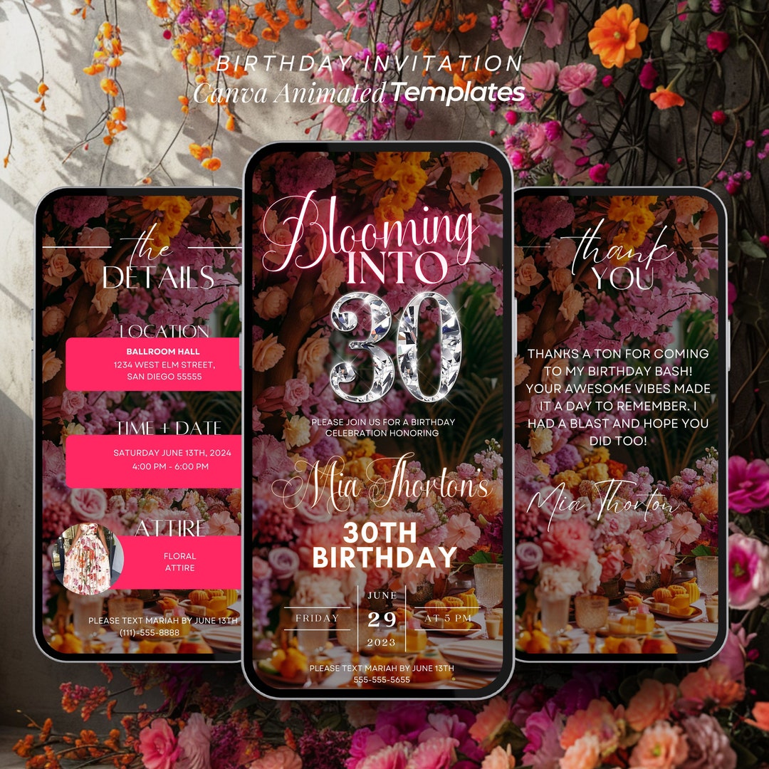 30th Birthday Invitation, Floral Animated Invite, Blooming Into 30 ...