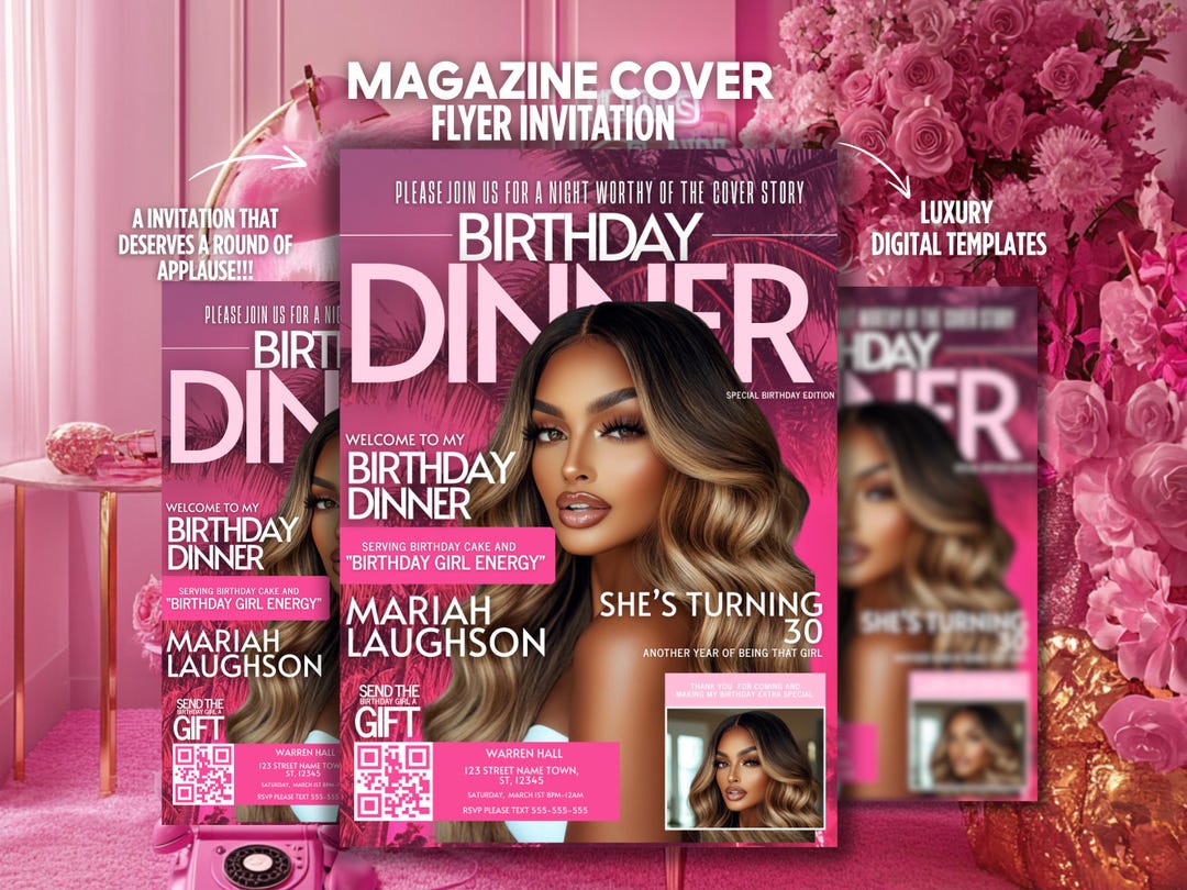 Floral Dinner Magazine Birthday Invitation, Editable Digital Evite ...