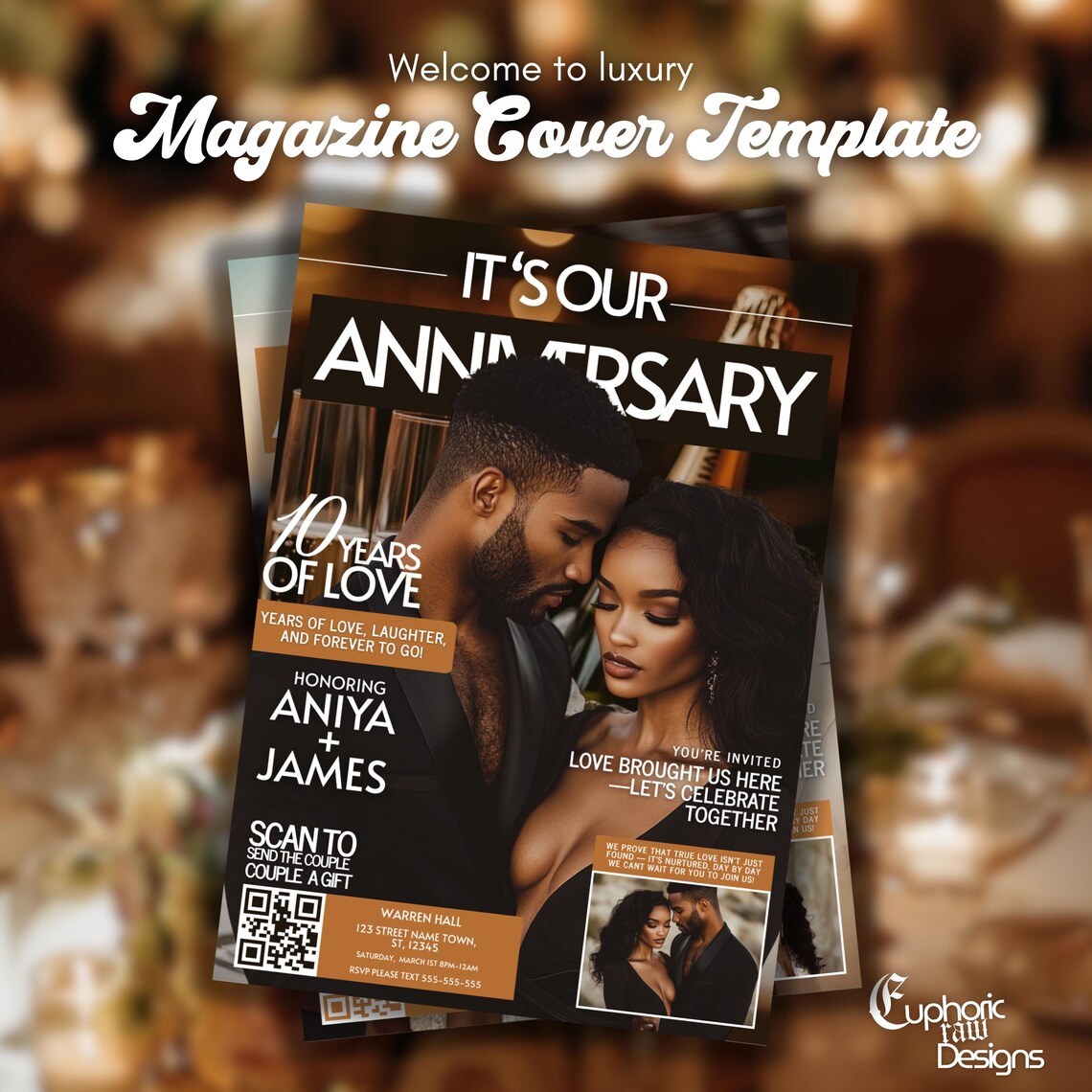 Anniversary Party Invitation, Save the Date Digital Magazine Cover, Vow ...