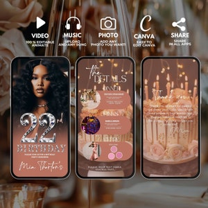 22nd Birthday Invitation Editable Neon Rose Gold , Animated Invite for ...