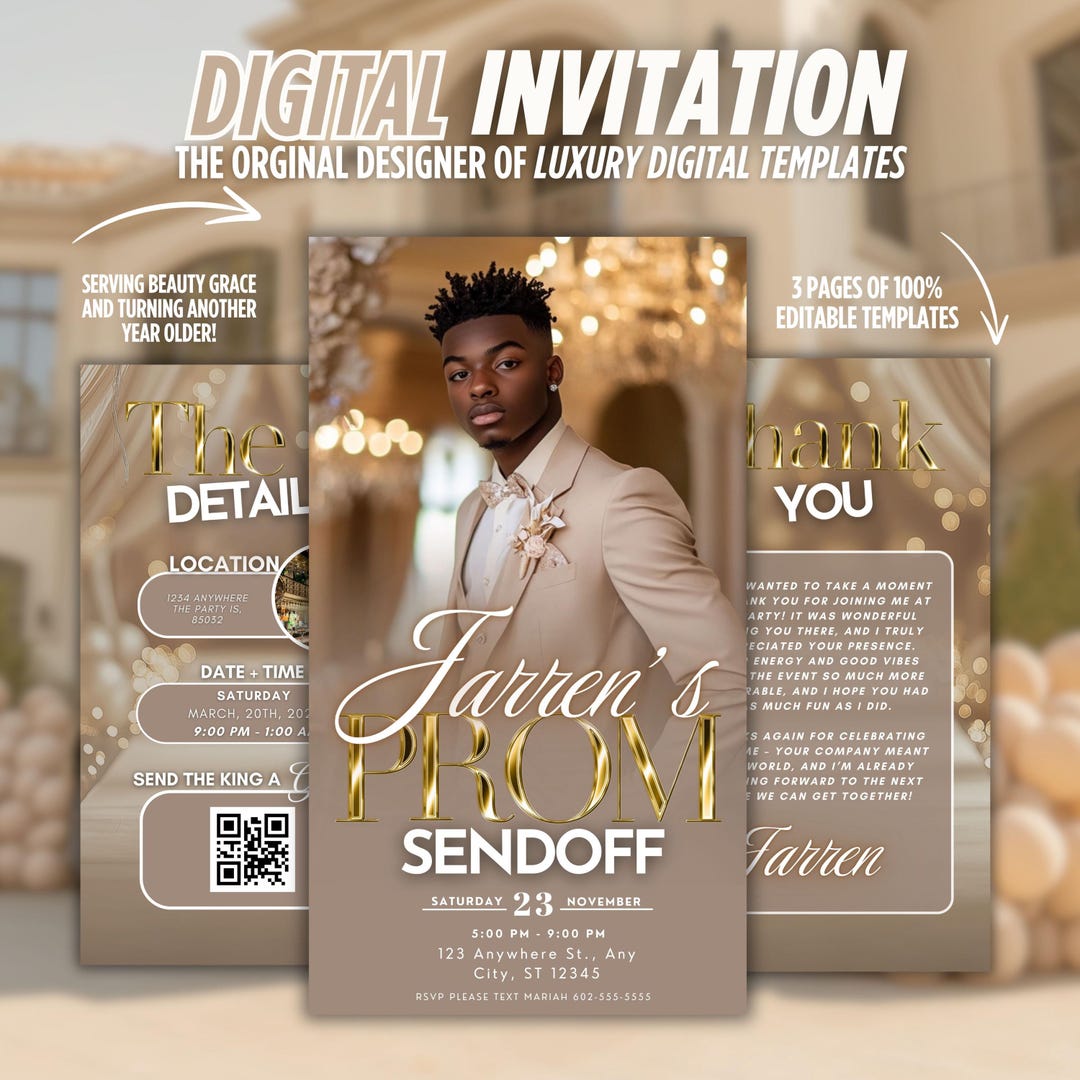 Beige Gold Prom Send off Invitation: Editable Flyer Template (digital ...