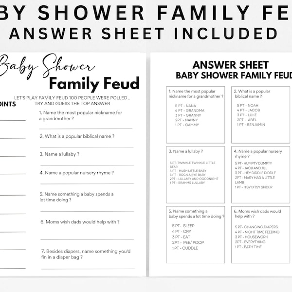 Baby Shower Feud Game With Answers - Etsy