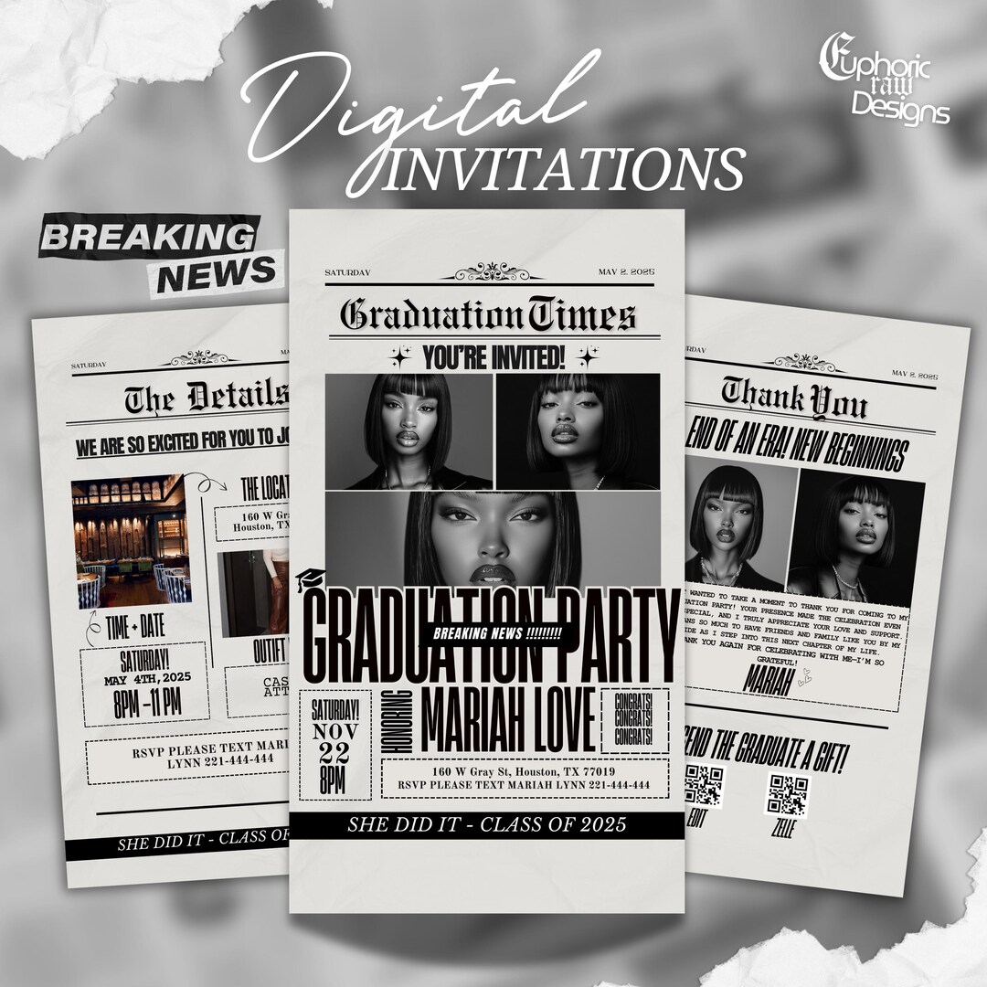 Newspaper Graduation Party Invitation: Editable Announcement (digital ...