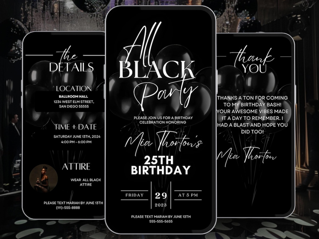 All Black Birthday Party Invitation, Birthday Dinner, Birthday Brunch ...