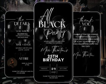 All Black Birthday Party Invitation, Birthday Dinner, Birthday Brunch ...