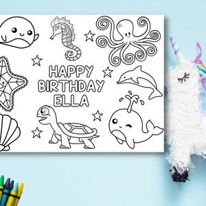 Editable Coloring Page for Kids, Under the Sea Birthday Coloring Page ...