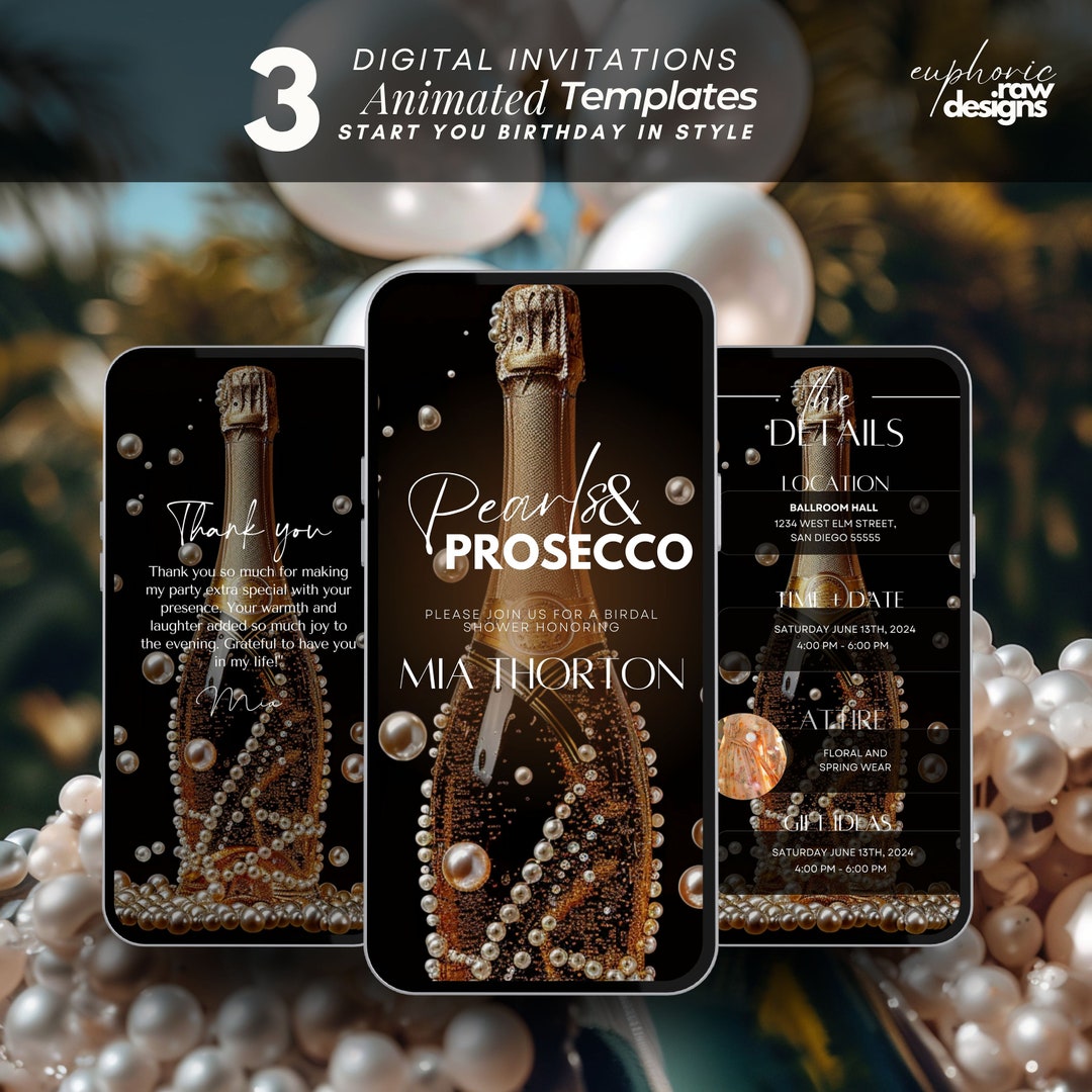 Pearls and Prosecco Bridal Shower Invitation, Floral Bridal Brunch ...