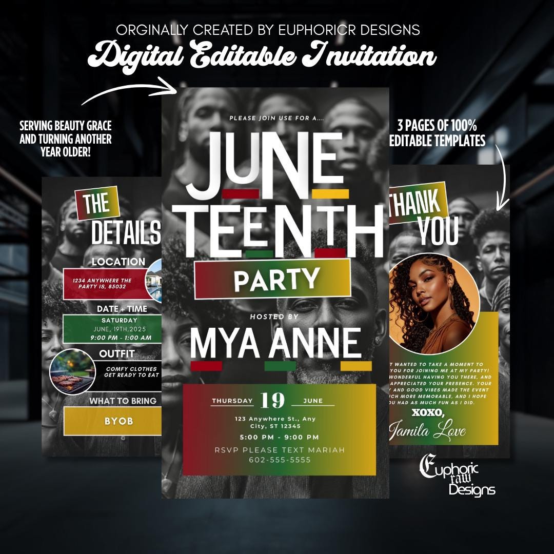 Juneteenth Party Invitation, BBQ Cookout Flyer, Editable Canva Template ...