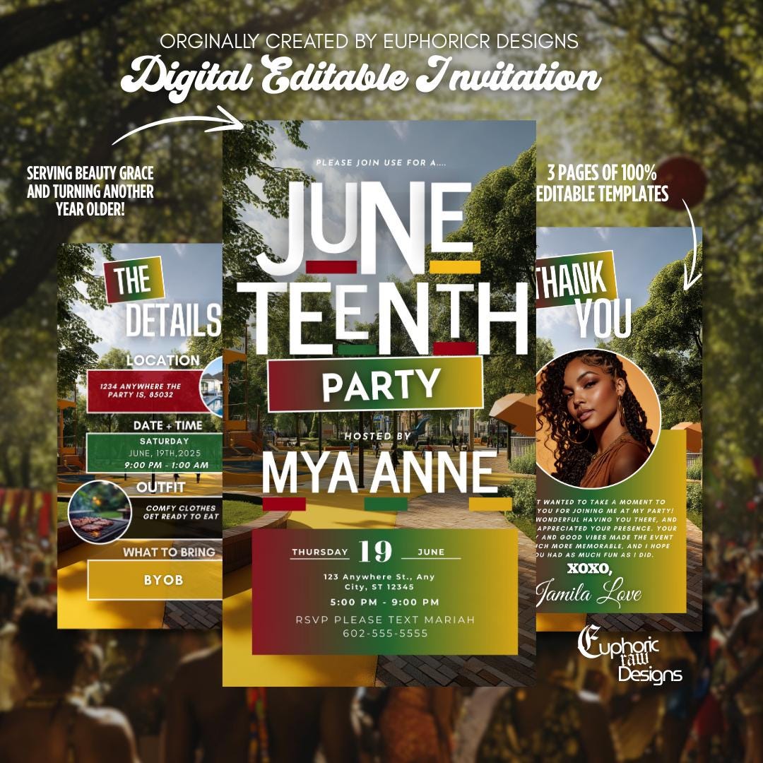 Juneteenth Party Invitation, BBQ Cookout Flyer, Editable Canva Template ...