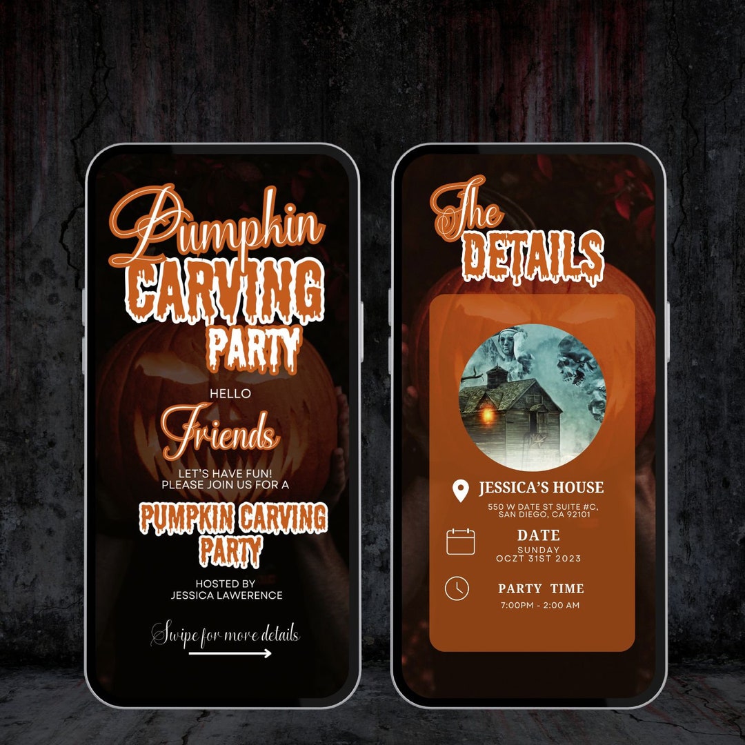 Digital Pumpkin Carving Party Invitation, Adult Kids Halloween Party ...