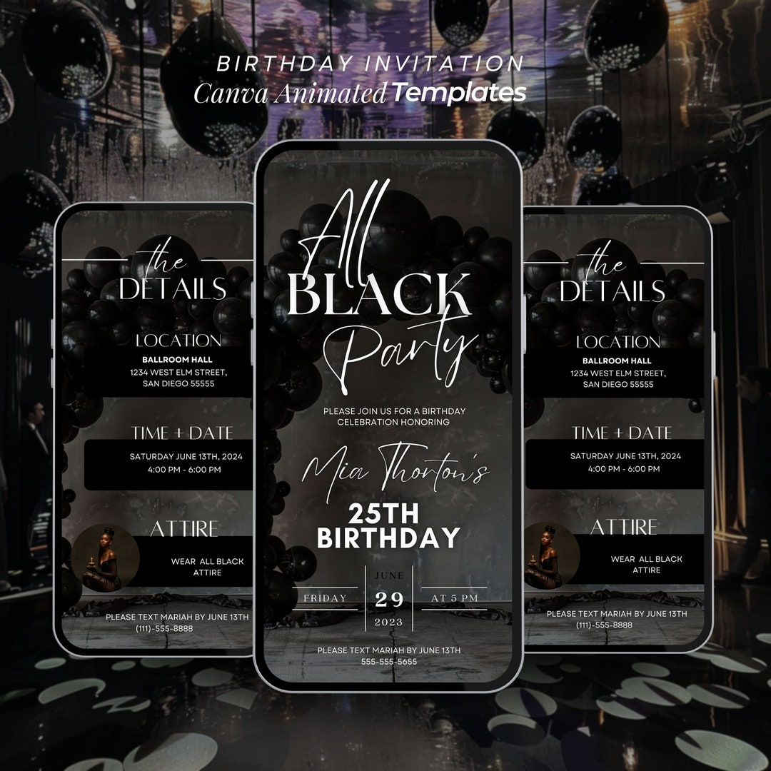All Black Birthday Party Invitation, Birthday Dinner, Birthday Brunch ...