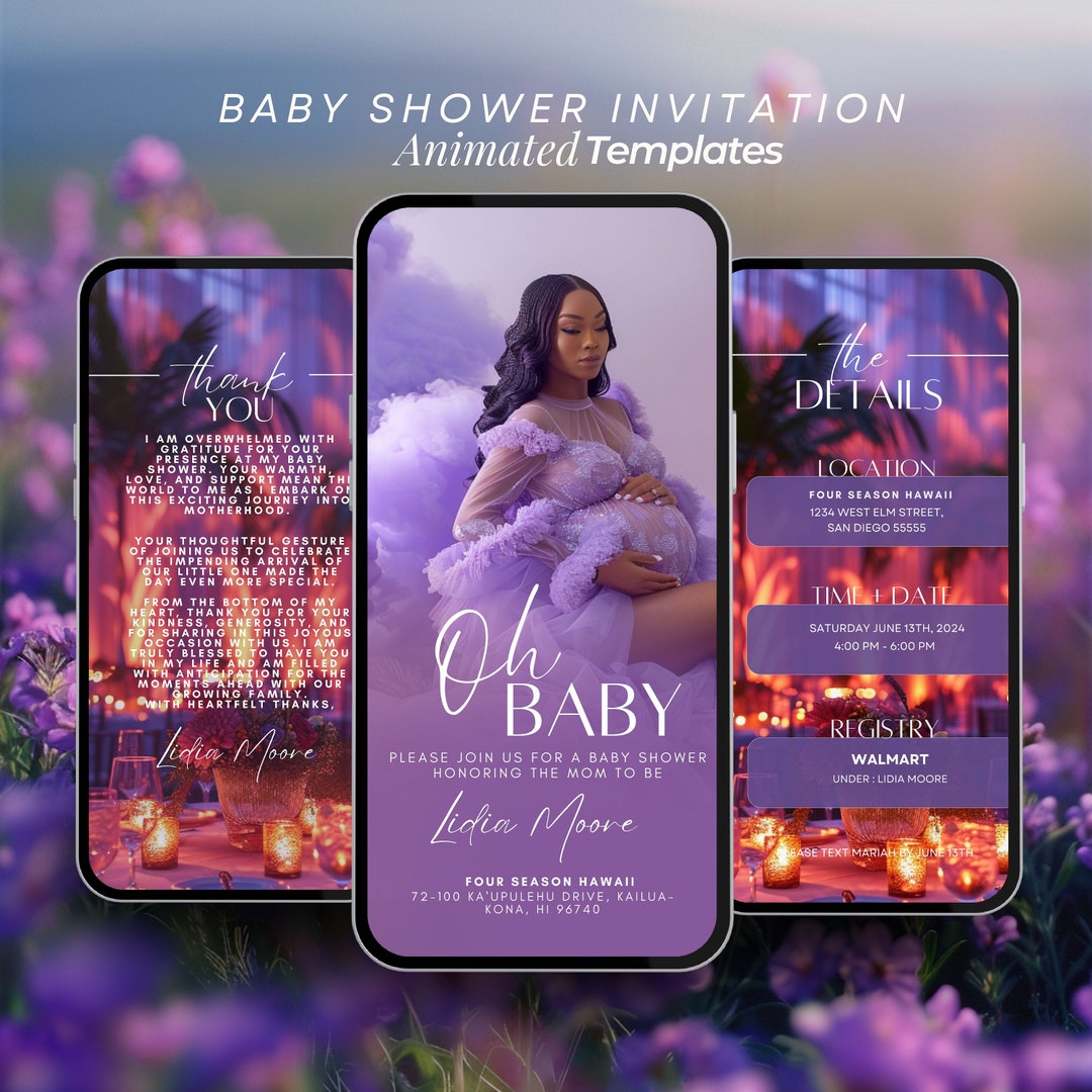 Purple Floral Baby Shower - Oh Baby Brunch Invitation, Mobile Evite ...