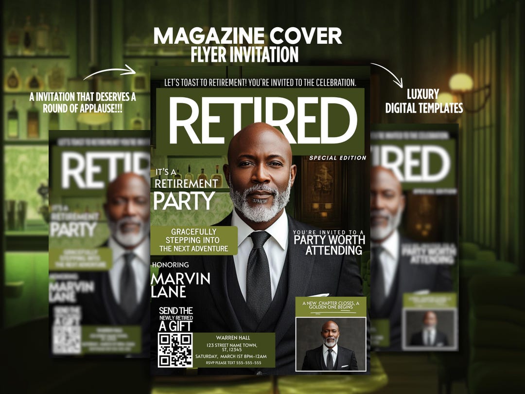 Retirement Party Invitation for Him, Digital Magazine Cover Flyer ...