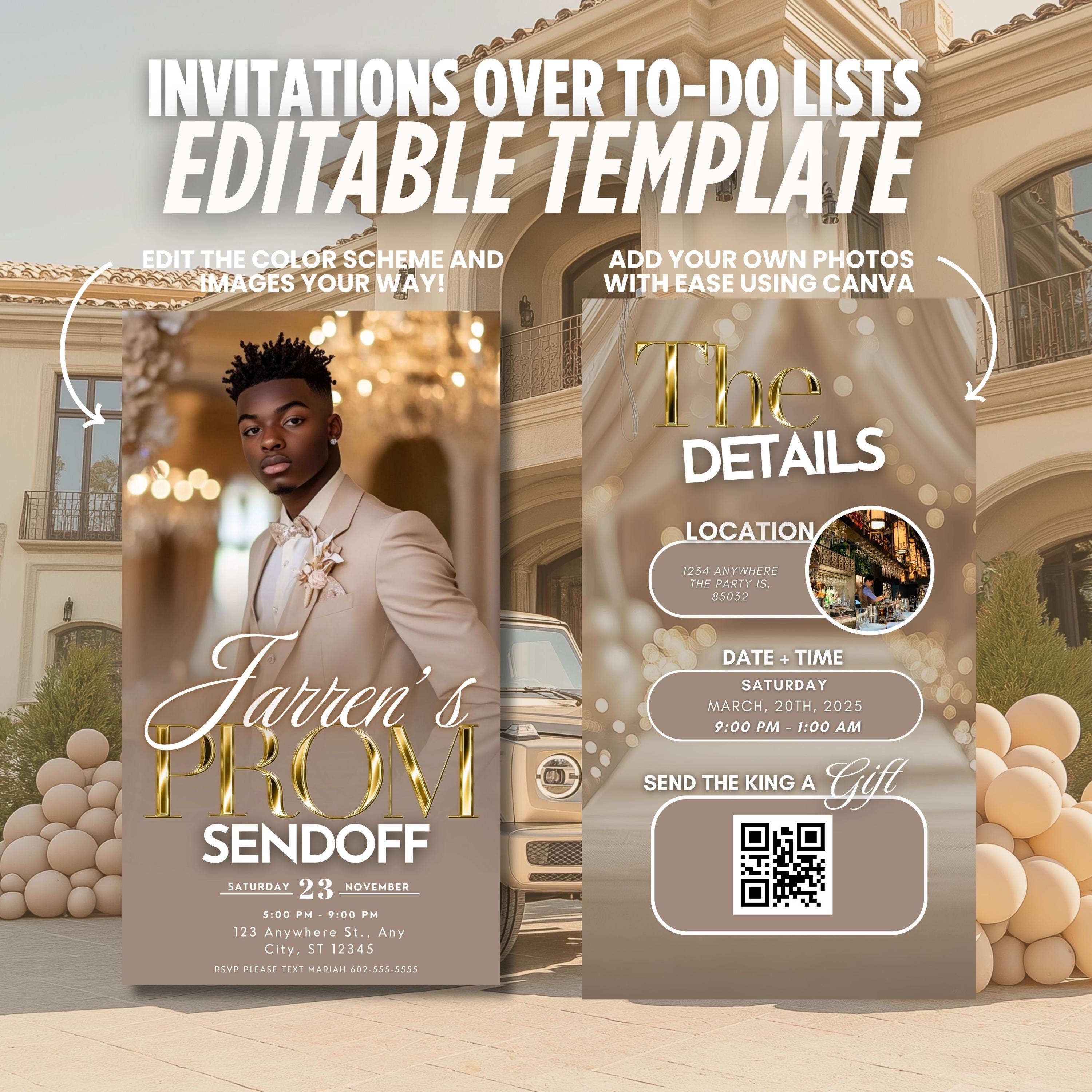 Beige Gold Prom Send off Invitation: Editable Flyer Template (digital ...