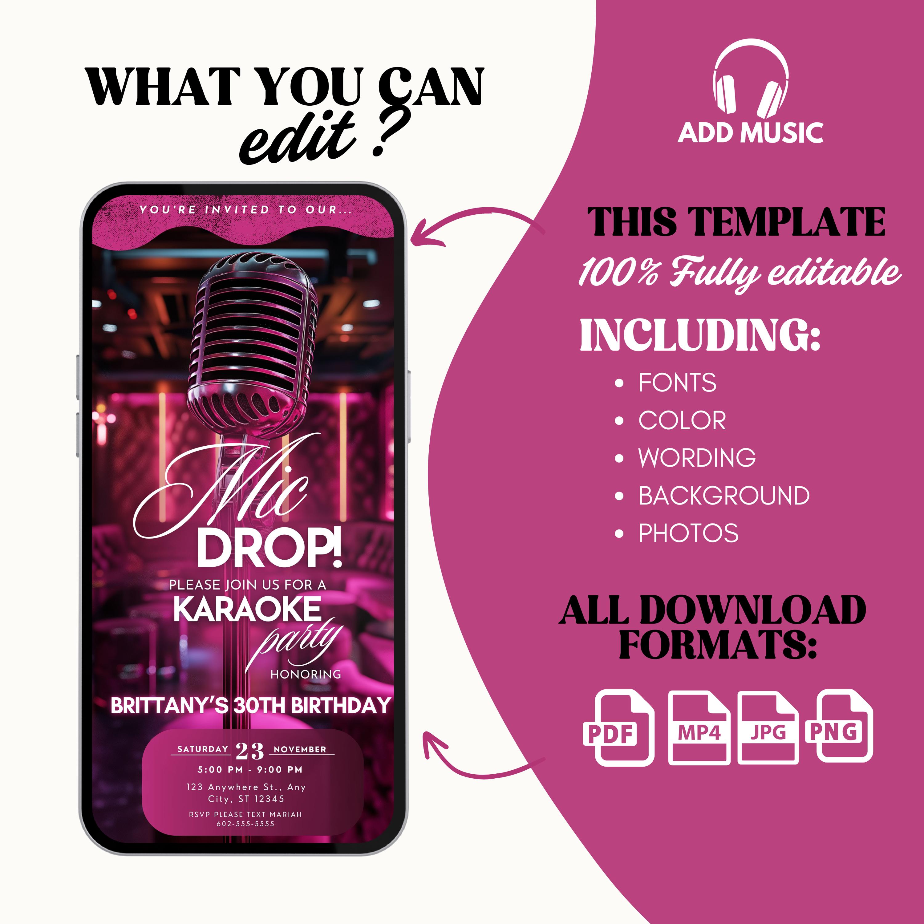 Animated Karaoke Birthday Invitation, Karaoke Night Party Invite ...