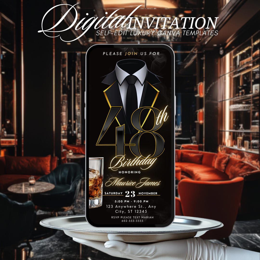 48th Birthday Party Invitation, DIY Dinner Template, Men’s Party Video ...