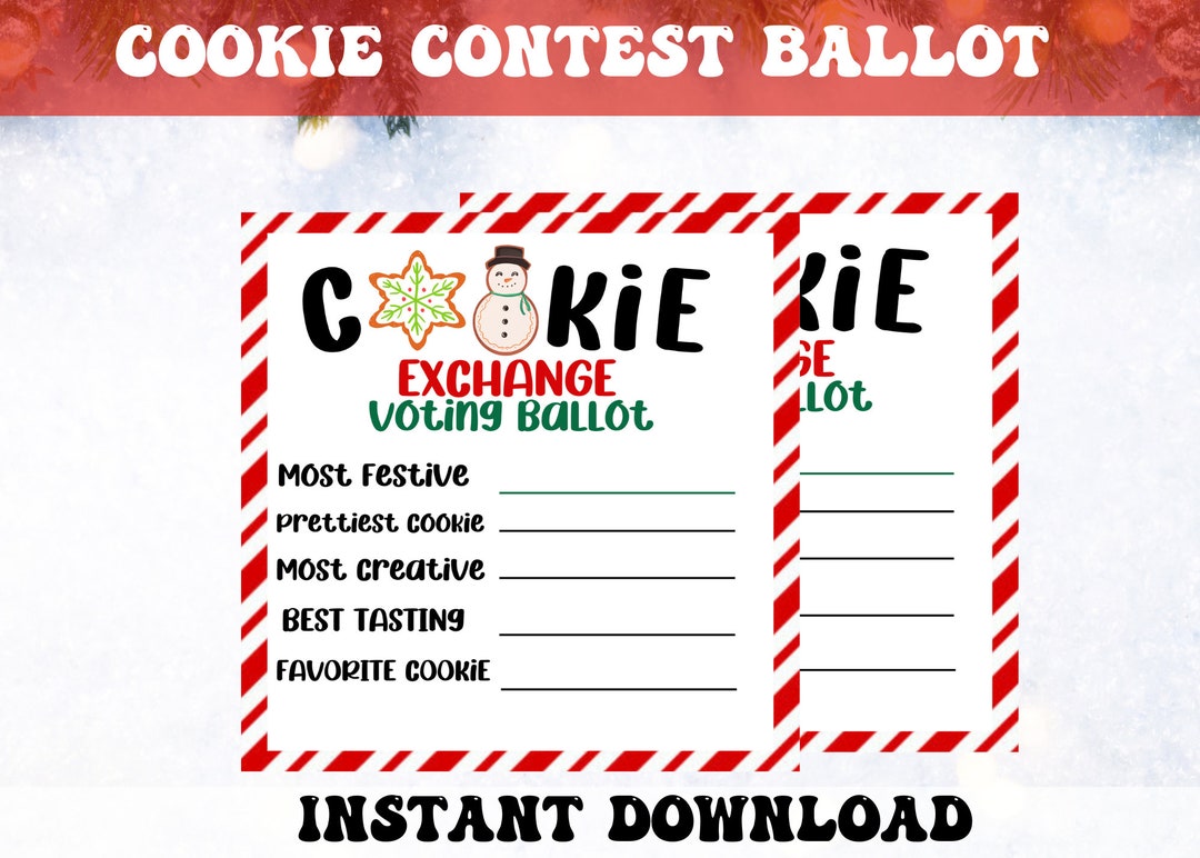 Edible Cookie Exchange Contest Voting Ballots Cookie Vote Cards ...