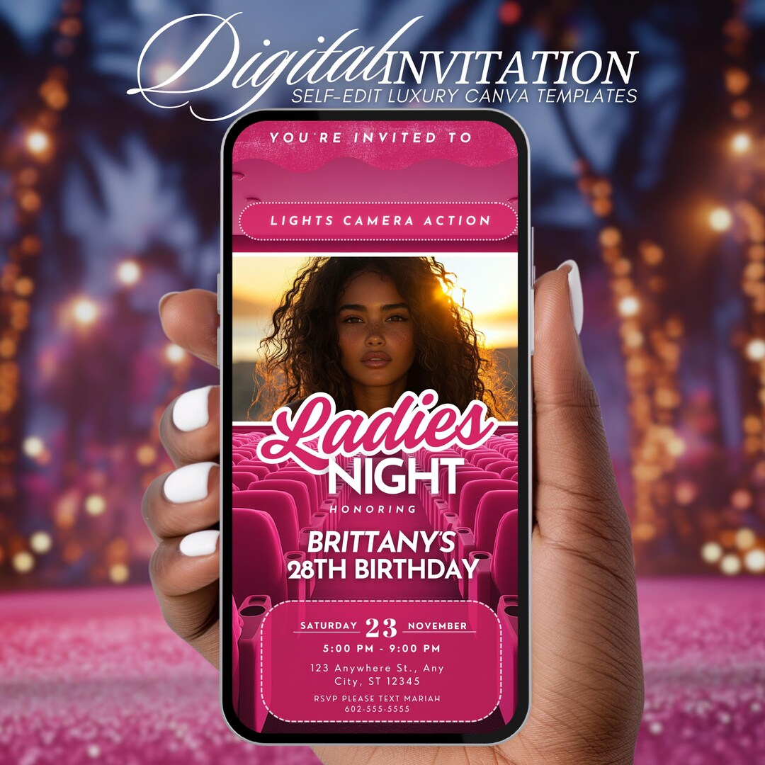 Pink Ladies Night Birthday Invitation, Pink Girl's Night Invite ...