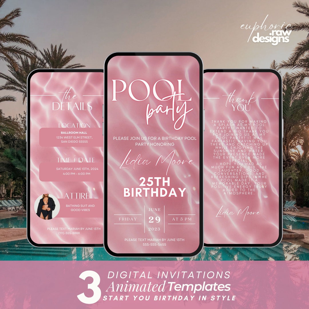 Pool Birthday Invitation, Digital Swimming Party Itinerary, Bbq Event ...