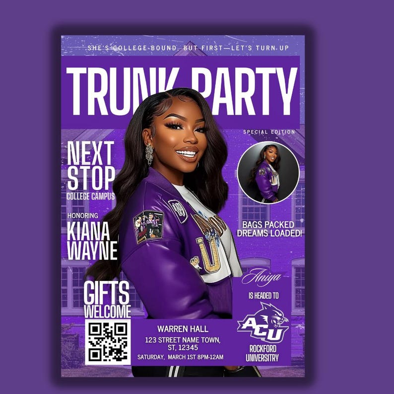 DIY Trunk Party Flyer, Purple Magazine Cover Style, Editable Invite for ...