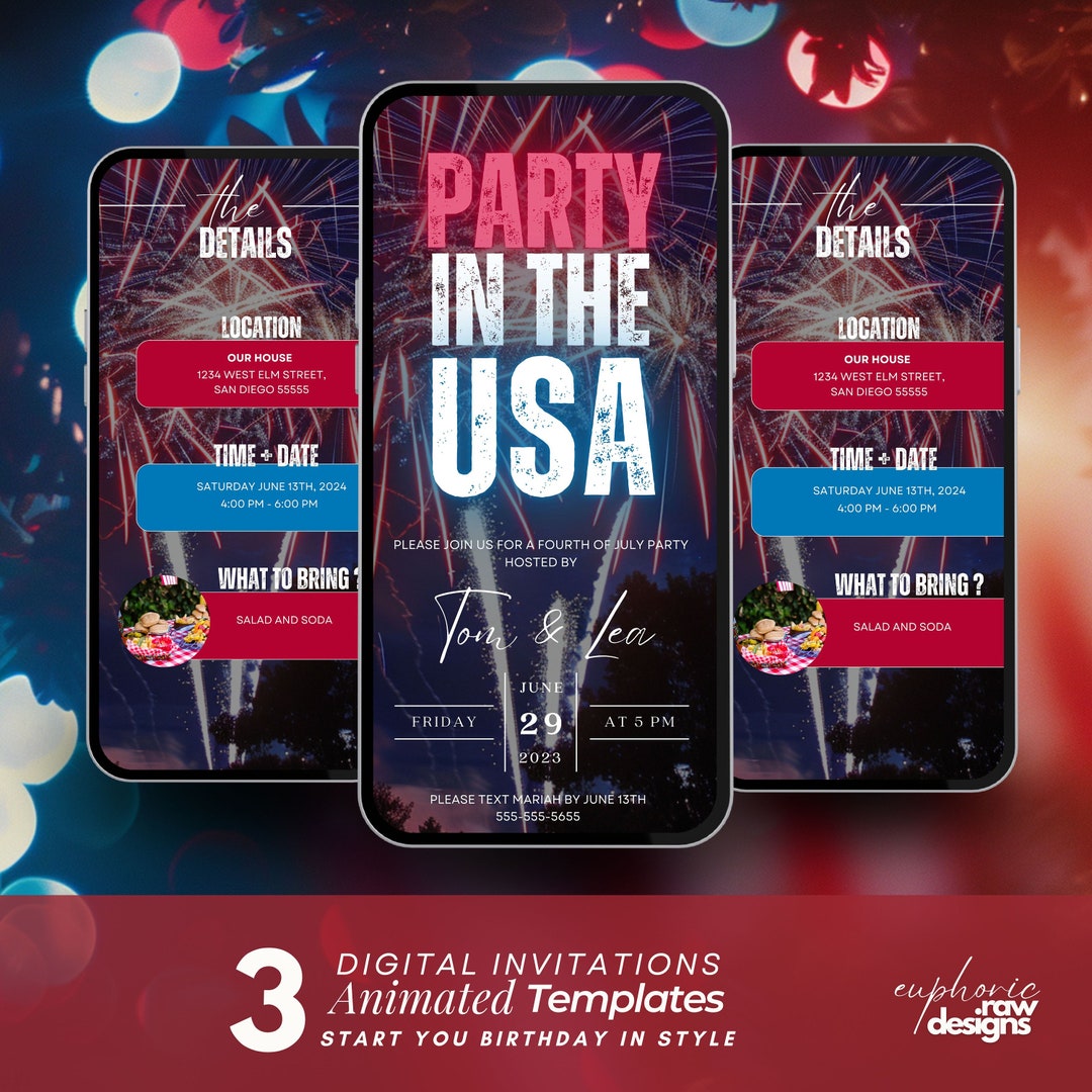 Fourth of July Digital BBQ Invitation, Independence Day Cookout Party ...