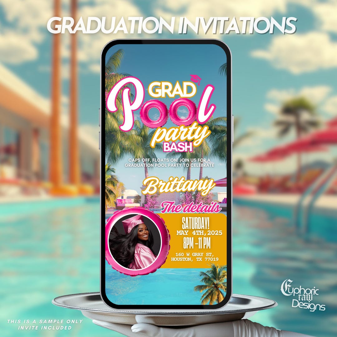 Graduation Pool Party Invitation, Class of 2026 Digital Evite, High ...