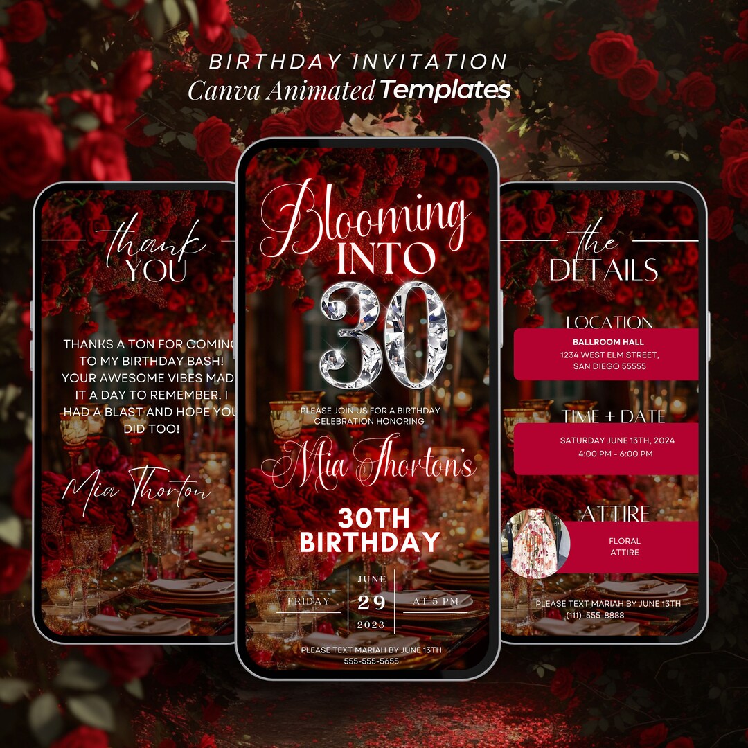 30th Birthday Invitation, Floral Animated Invite, Blooming Into 30 ...