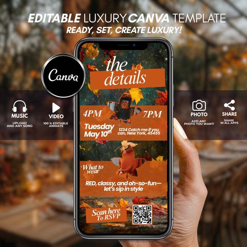 Falling Into 40 Birthday Invite, Editable 40th Fall Party Digital Video ...