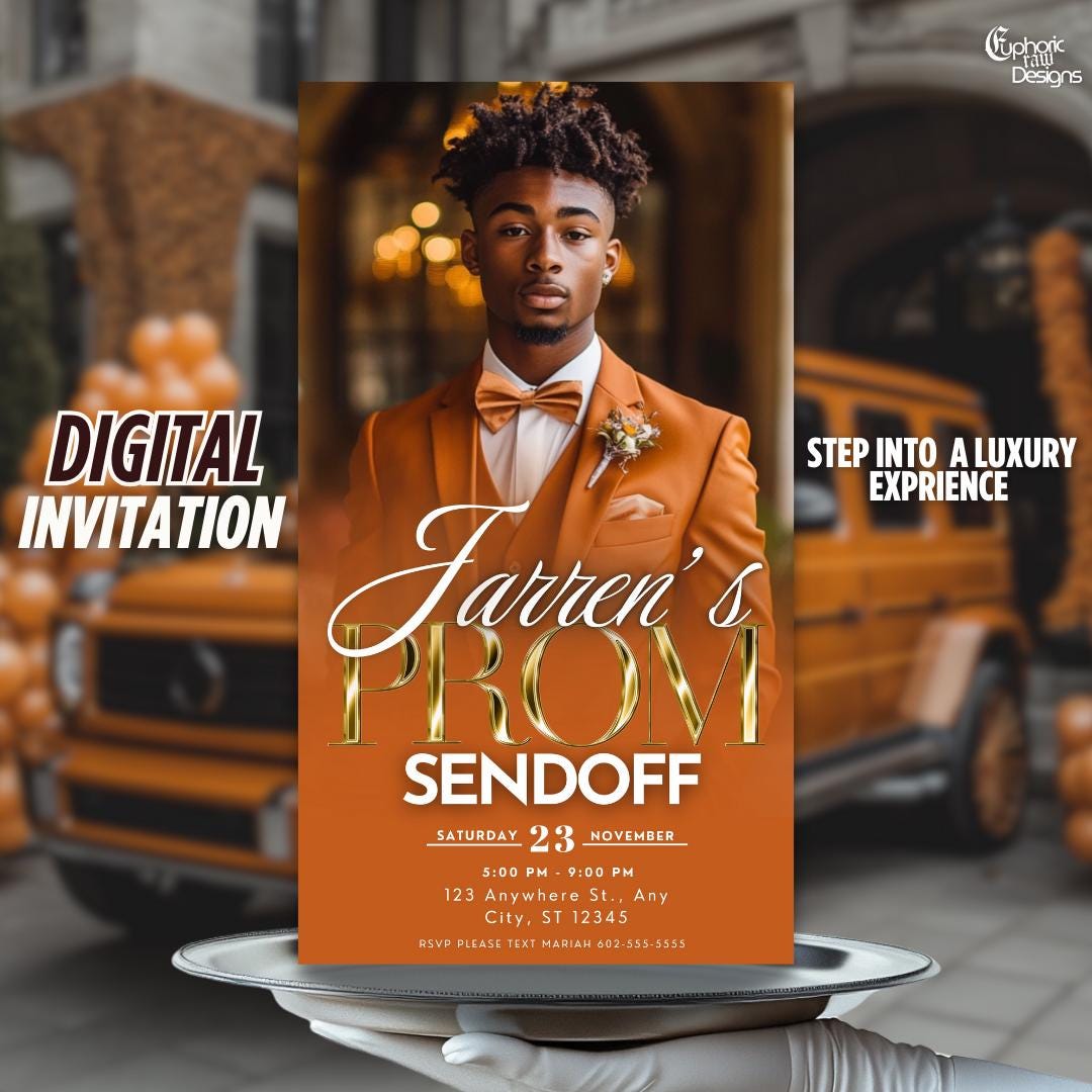 Orange Gold Prom Send off Invitation: Editable Flyer Template (digital ...