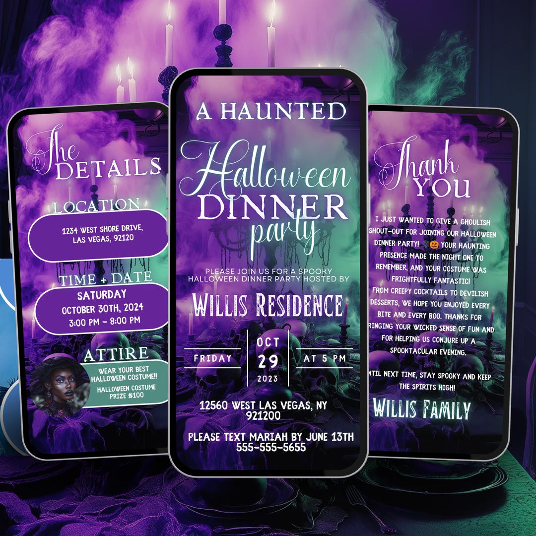 Halloween Dinner Party Invitation, Digital Horror Haunted House ...