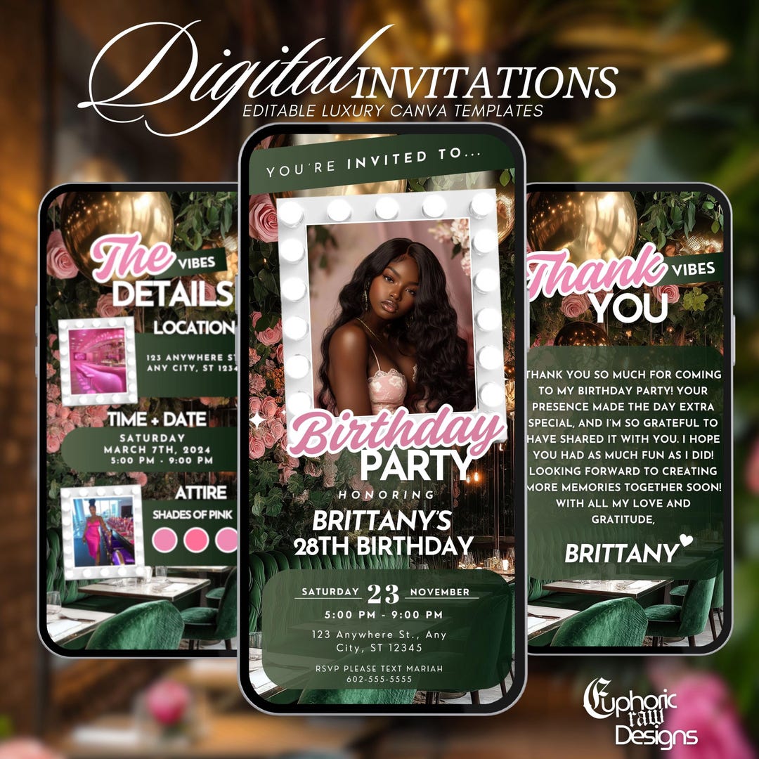 Birthday Party Invitation Flyer, Glam DIY Editable Template, Baddie ...