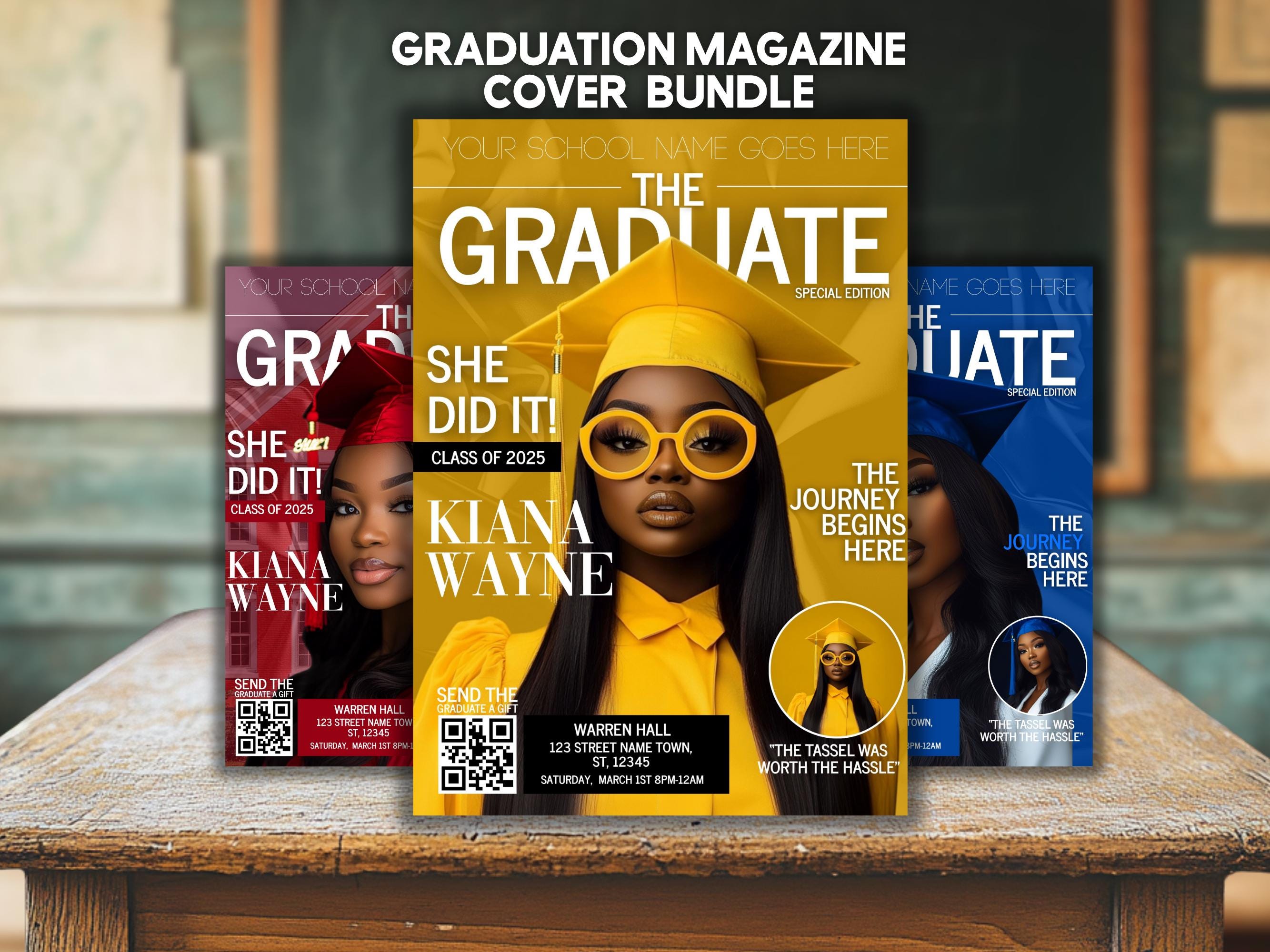 Graduation Magazine Template Bundle, High School Class of 2025 Cover ...
