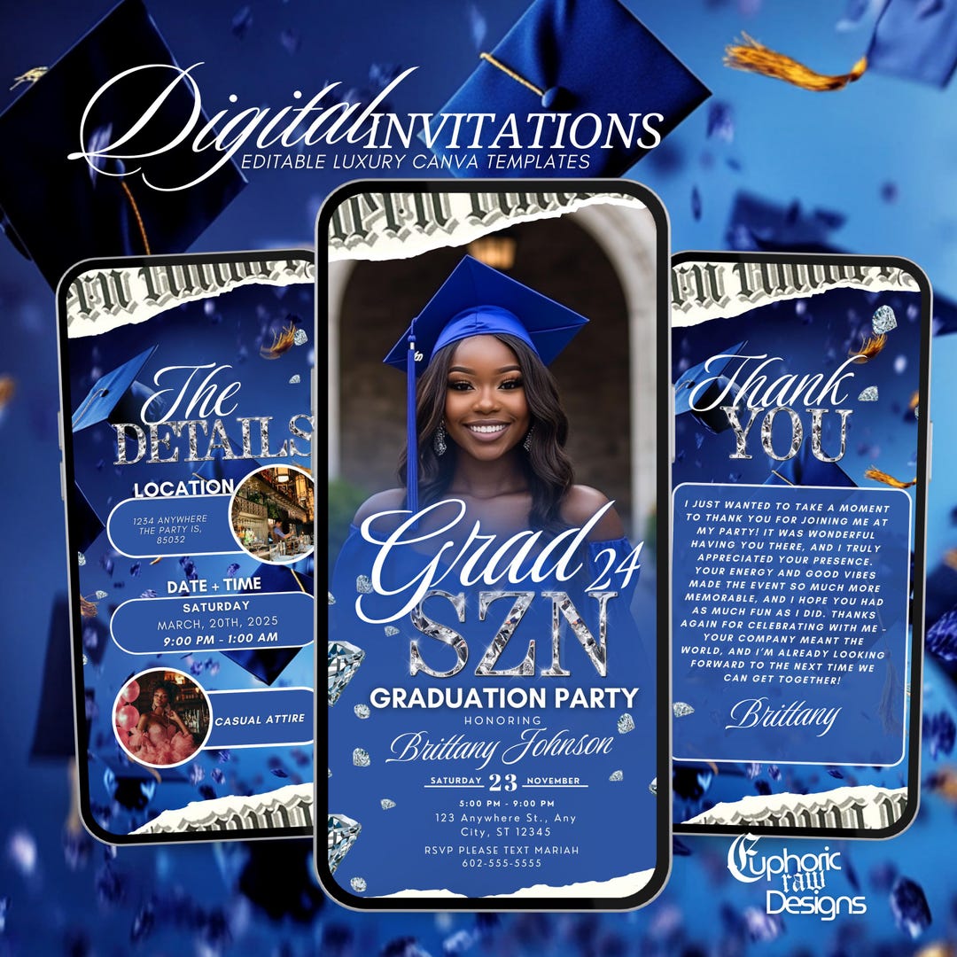 Blue Digital Graduation Party Invitation, Elegant Animated Grad Season ...