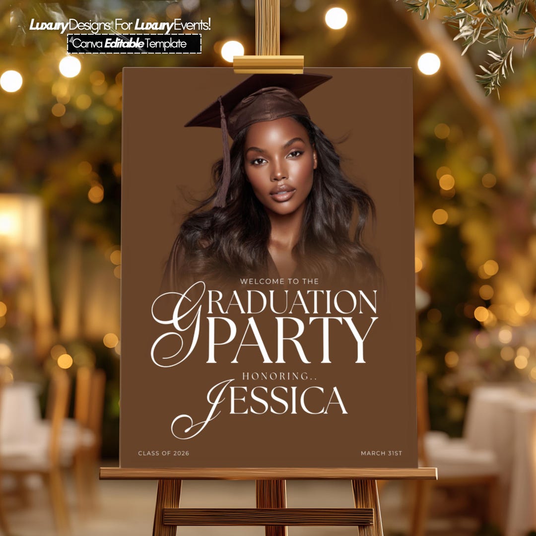 Graduation Welcome Sign Template, Brown Editable Photo Grad Party ...