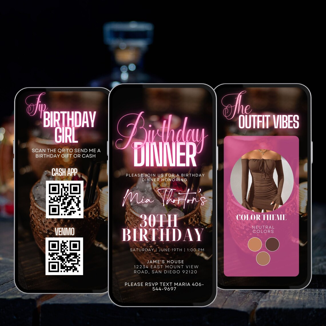 Birthday Dinner Invitation, Digital Birthday Party Invite, Editable ...
