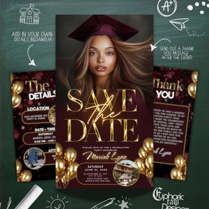 Maroon Graduation Save the Date Invitation 2026, Editable Digital Grad ...